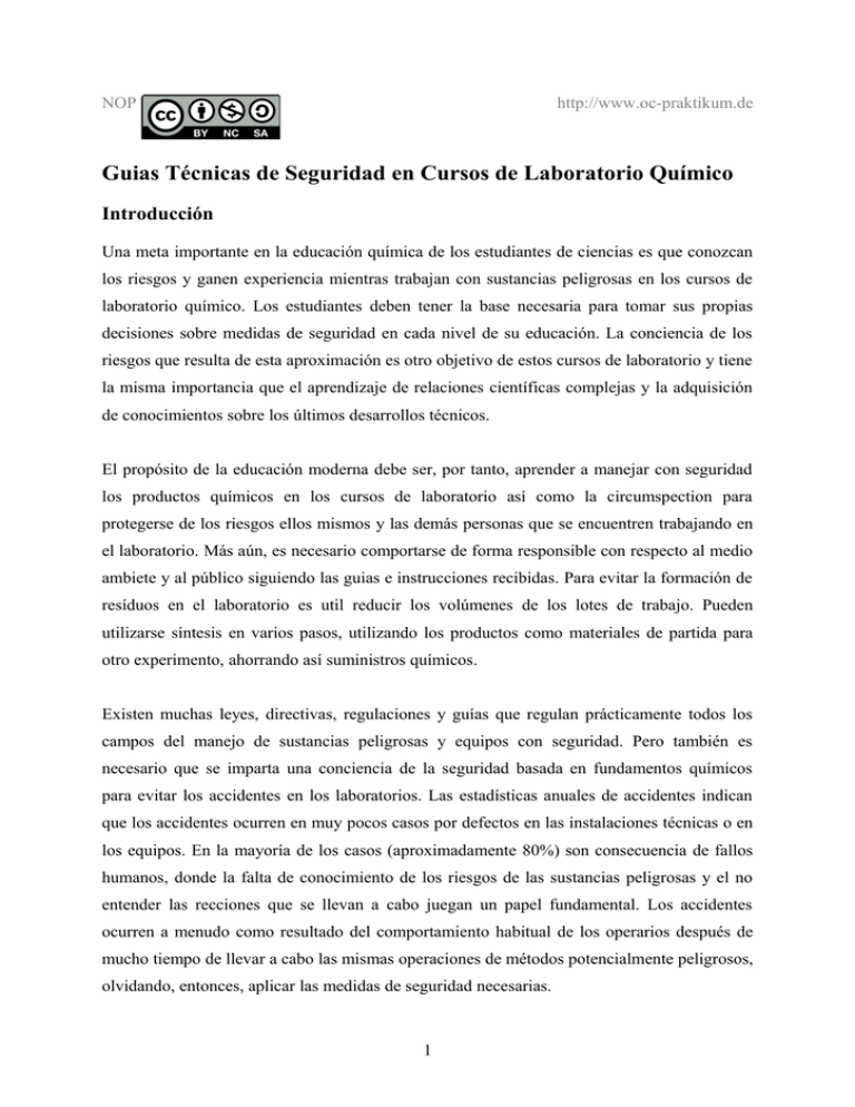 Guias Técnicas de Seguridad en Cursos de Laboratorio Químico
