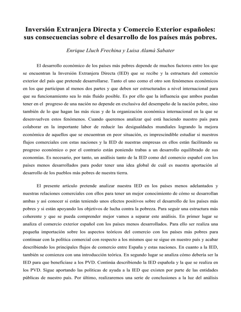 Inversión Extranjera Directa y Comercio Exterior españoles