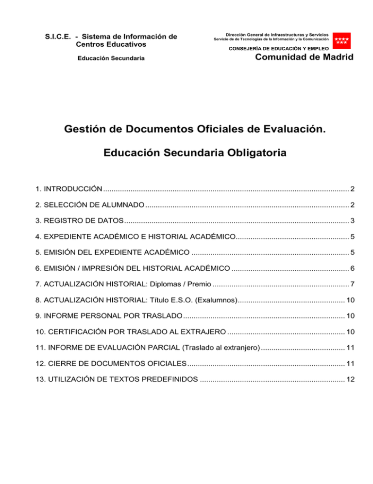 Gestión de Documentos Oficiales de Evaluación