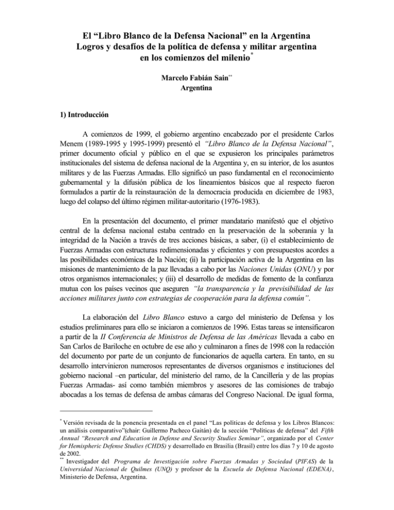 El “Libro Blanco de la Defensa Nacional” en la Argentina Logros y