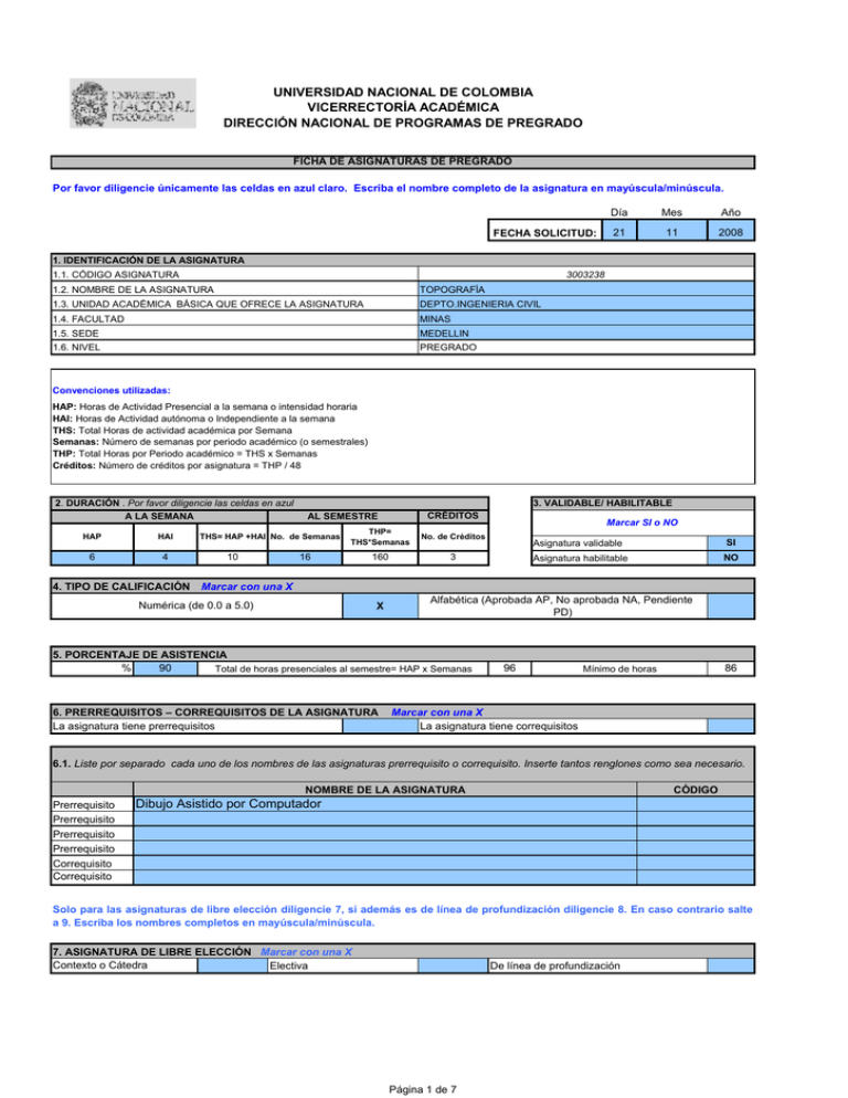 UNIVERSIDAD NACIONAL DE COLOMBIA VICERRECTORÍA