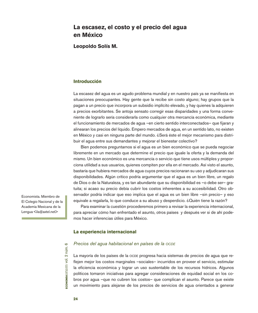 La escasez, el costo y el precio del agua en México - E