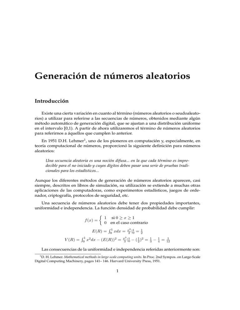 Generación de números aleatorios