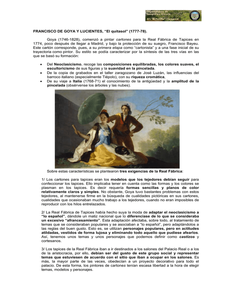 FRANCISCO DE GOYA Y LUCIENTES, “El quitasol”