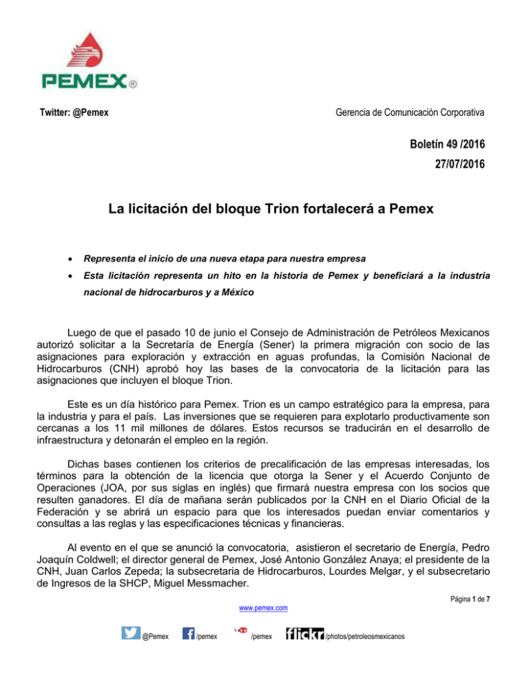 La licitación del bloque Trion fortalecerá a Pemex