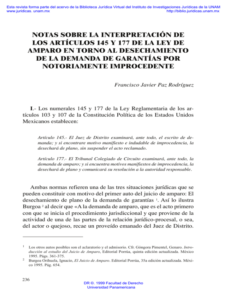notas sobre la interpretación de los artículos 145 y 177 de la ley de