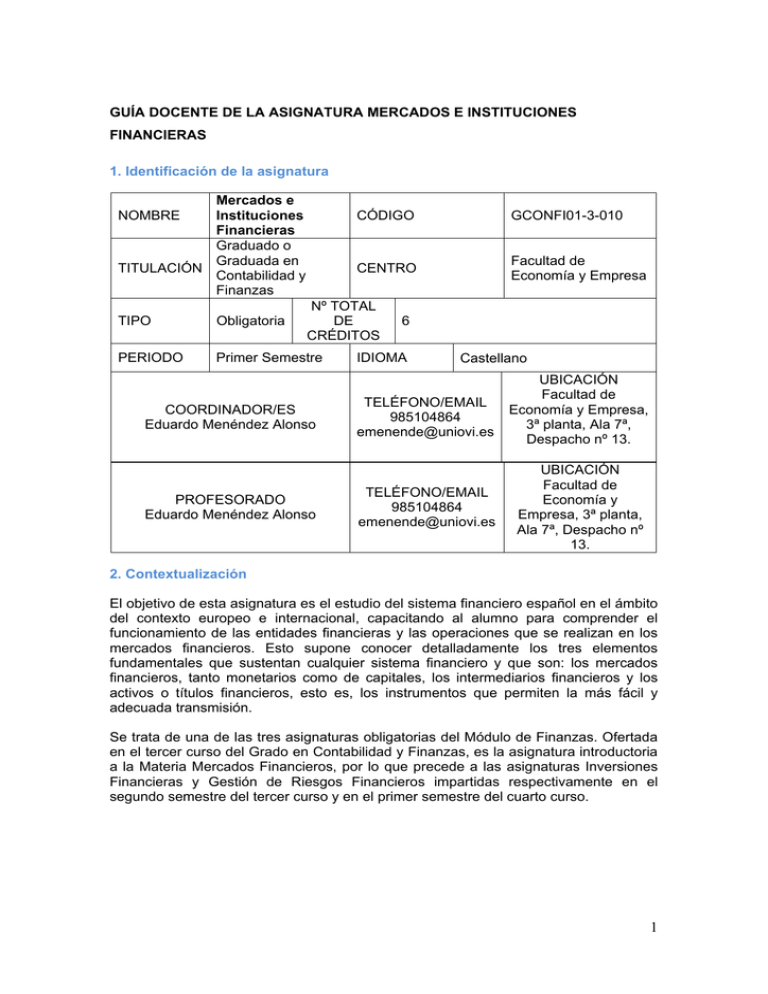 GUÍA DOCENTE DE LA ASIGNATURA MERCADOS E