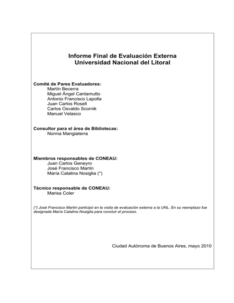 Informe Final de Evaluación Externa Universidad Nacional del Litoral