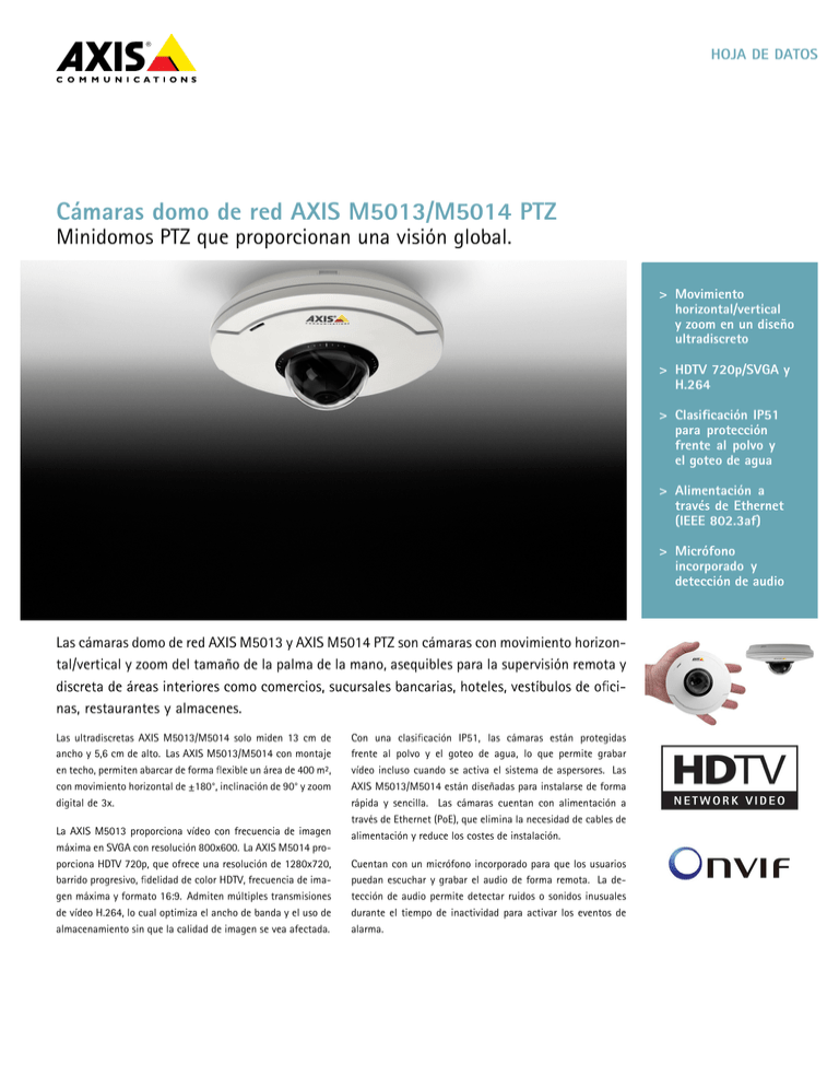 Cámaras domo de red AXIS M5013/M5014 PTZ