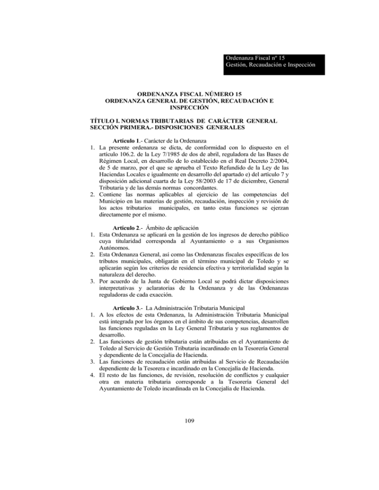 OF Nº 15 Gestión, Recaudación e Inspección