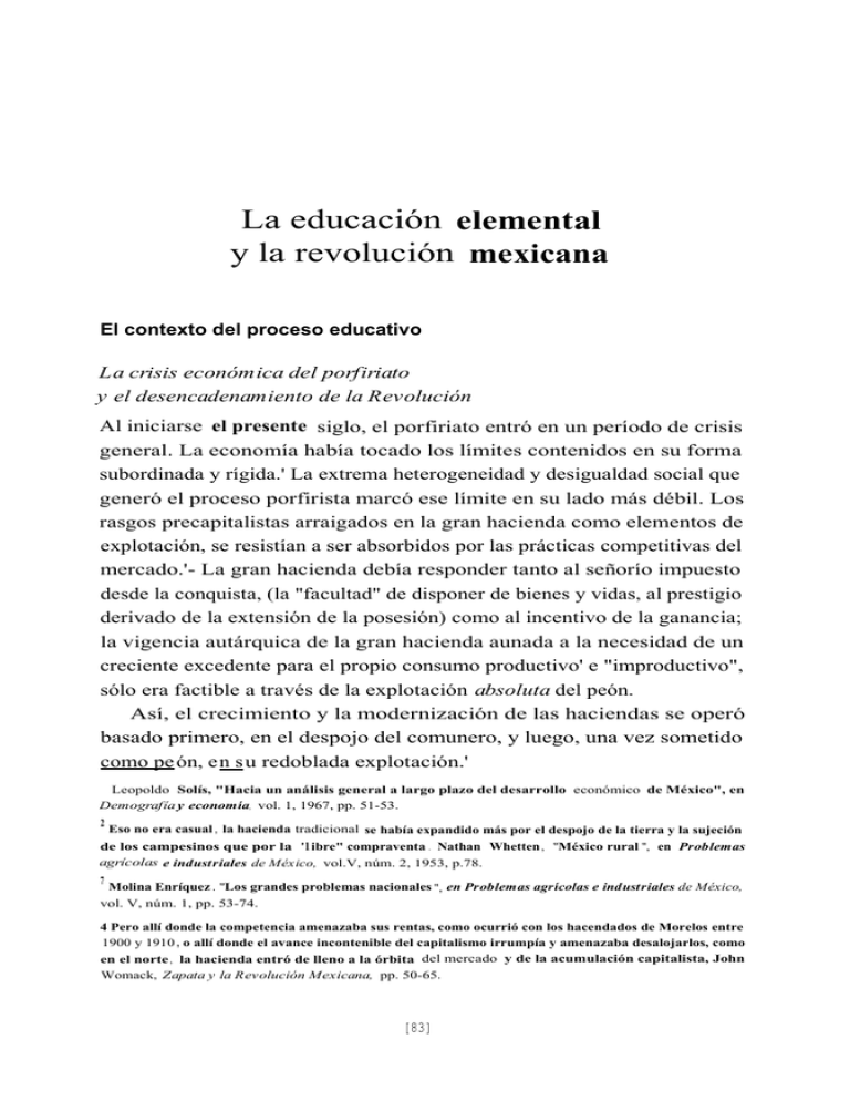 La educación elemental y la revolución mexicana