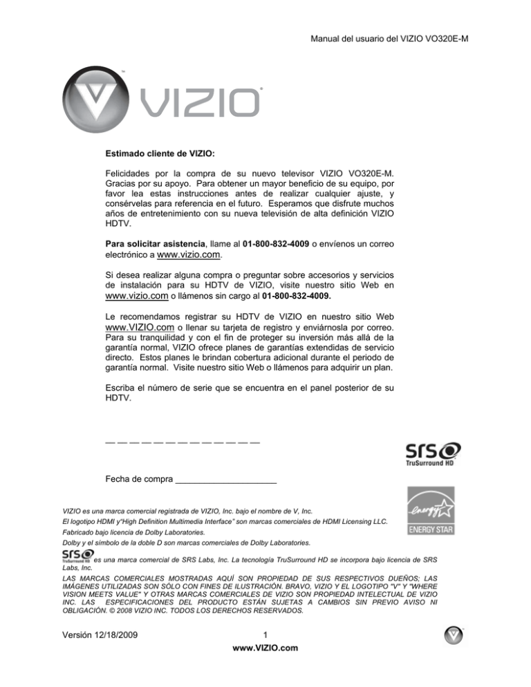 Manual del usuario del VIZIO VO320E