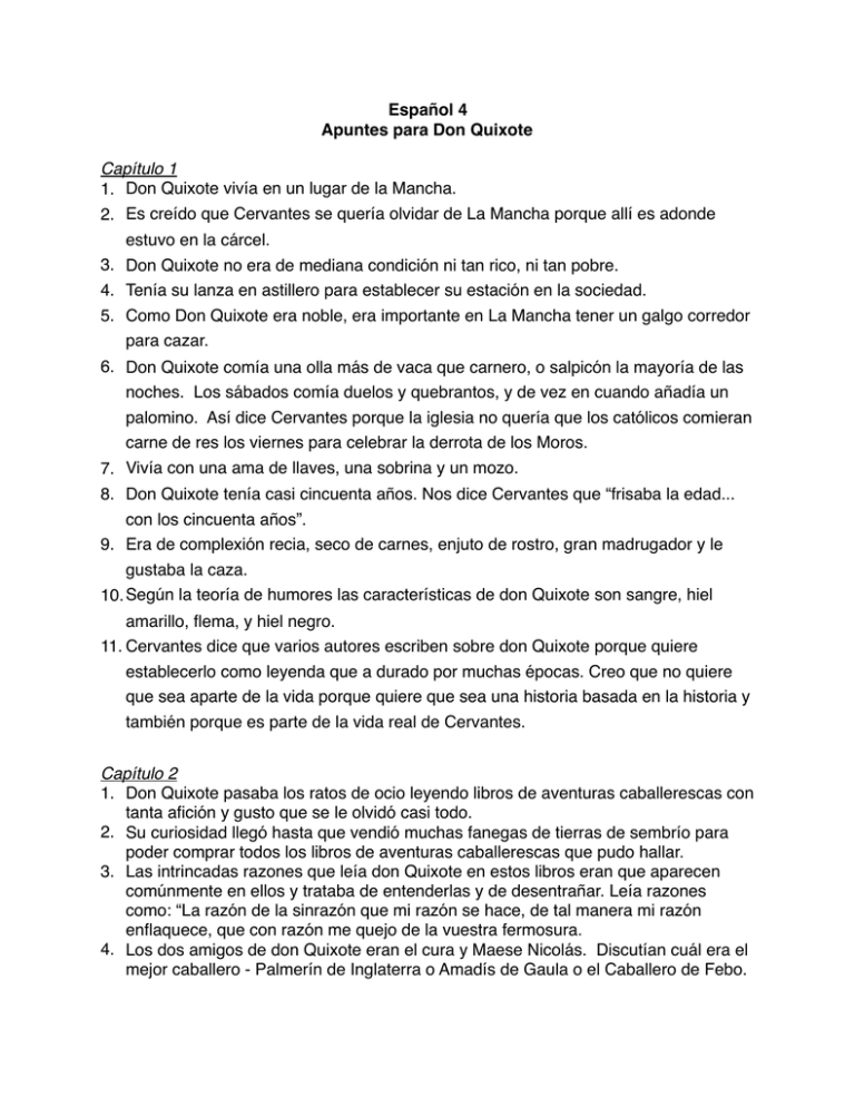Estudia para examen de Don Quijote