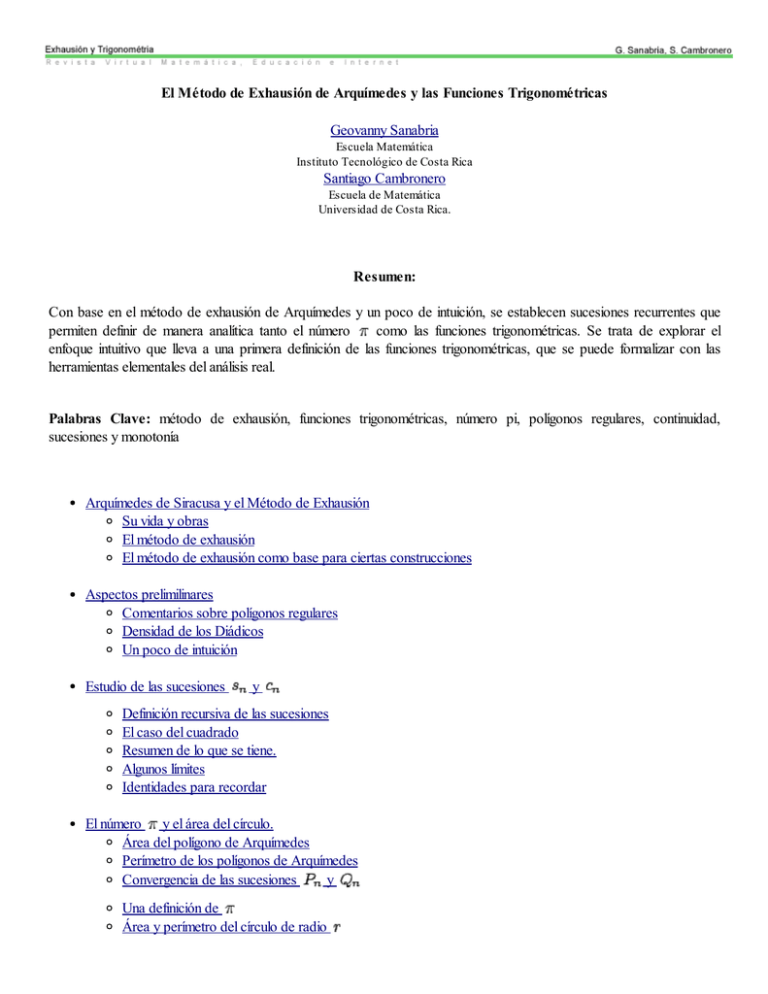 El Método de Exhausión de Arquímedes y las Funciones El Método de Exhausión de Arquímedes y las Funciones