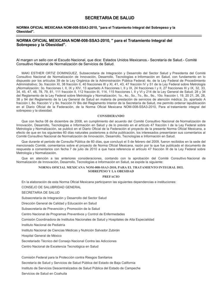 NOM-008-SSA3-2010 - Secretaría de Salud.