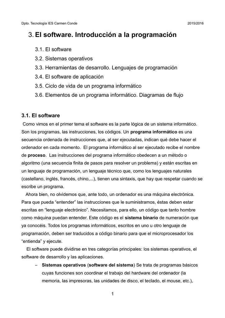 Tema 3. El software. Introducción a la programación
