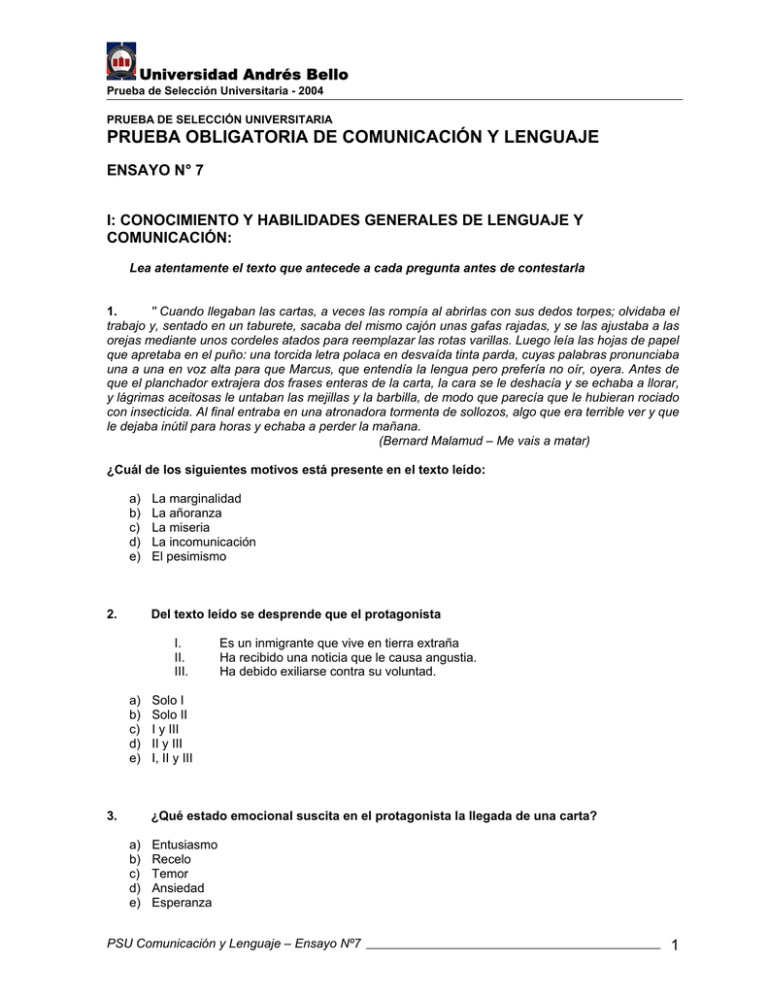 prueba obligatoria de comunicación y lenguaje