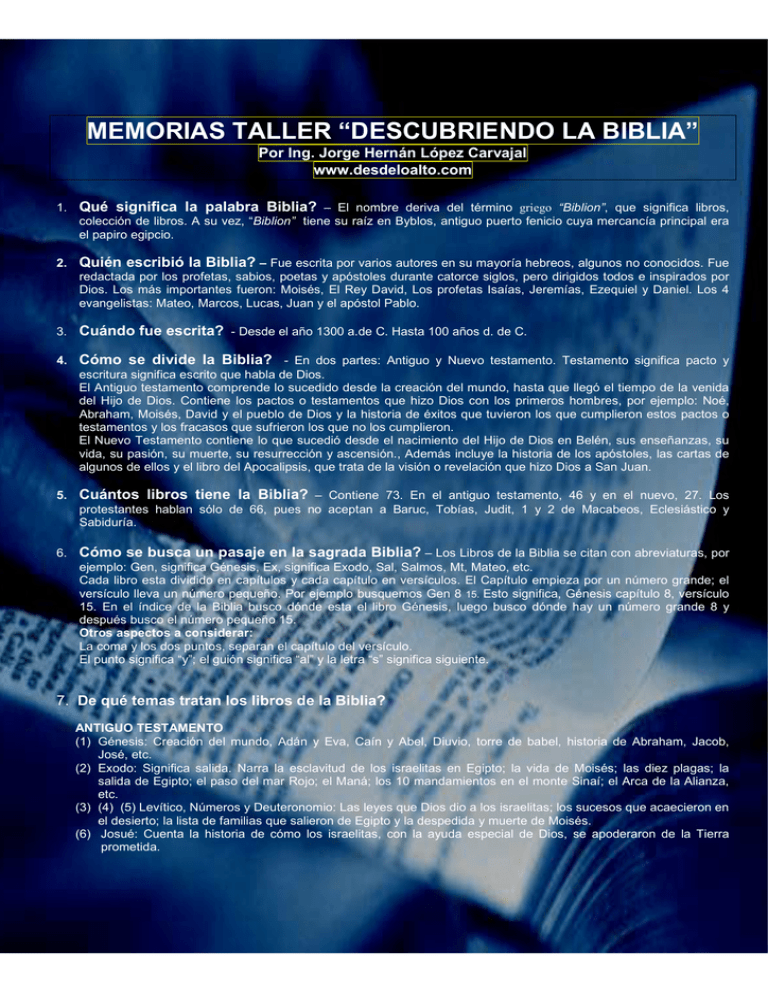 memorias descubriendo la biblia