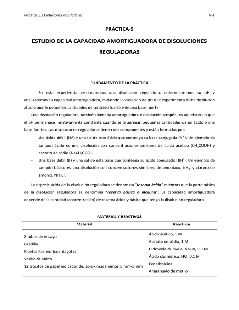 estudio de la capacidad amortiguadora de disoluciones reguladoras