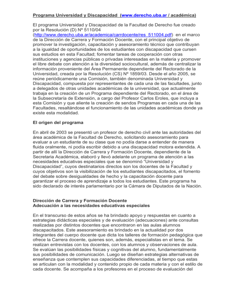 Programa Universidad y Discapacidad (www.derecho.uba.ar