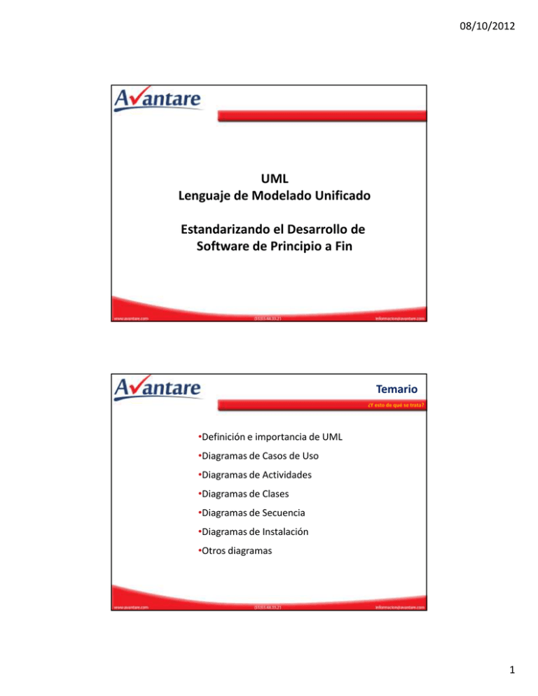 UML Lenguaje de Modelado Unificado Estandarizando el