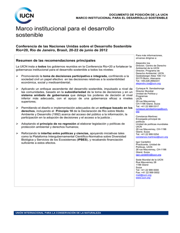 Marco institucional para el desarrollo sostenible