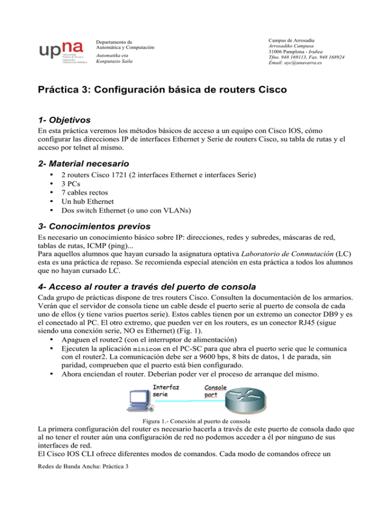 Práctica 3: Configuración básica de routers Cisco