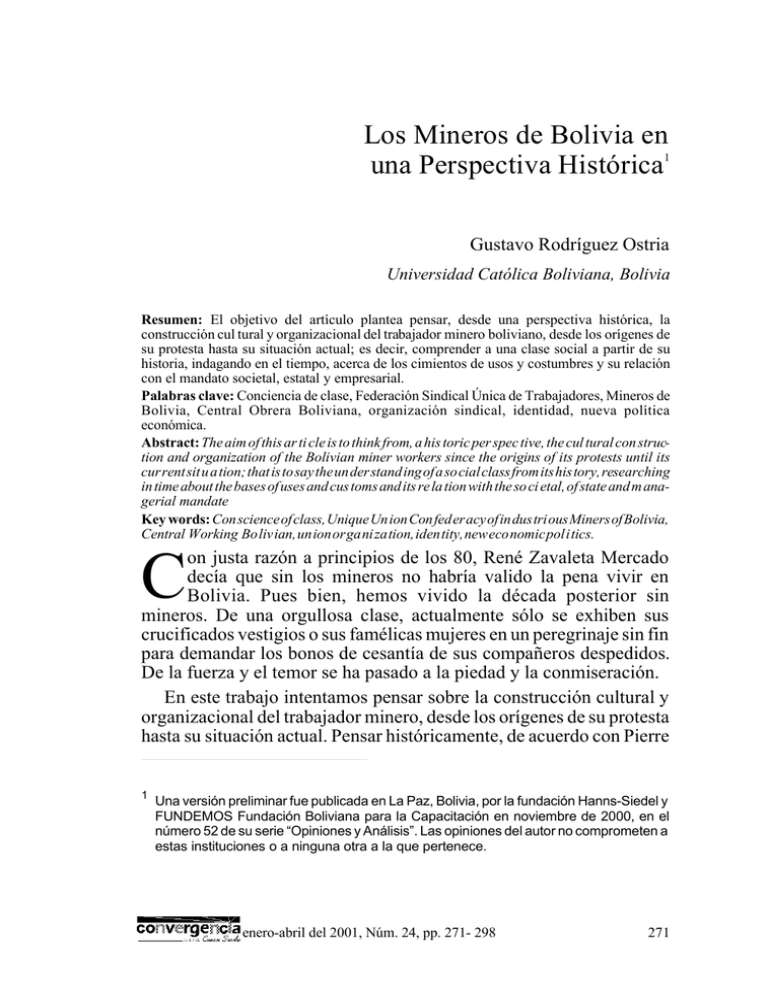 Los Mineros de Bolivia en una Perspectiva Histórica1