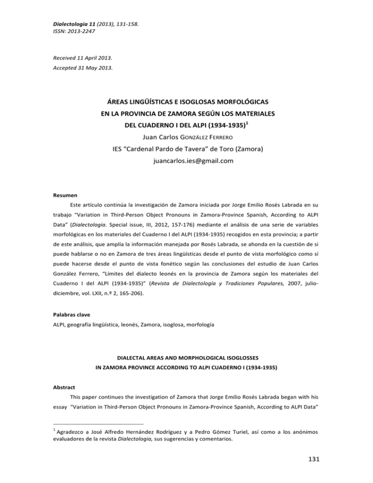 131 áreas lingüísticas e isoglosas morfológicas en la