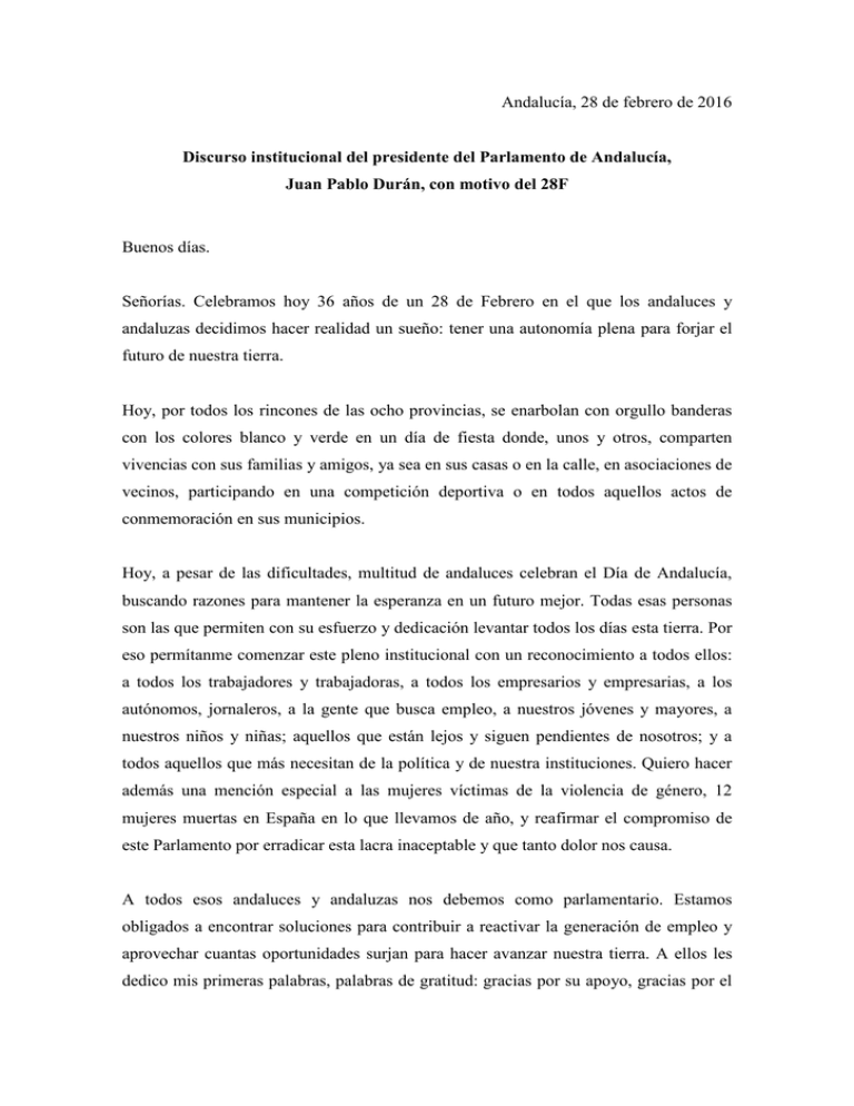 Discurso del presidente del Parlamento