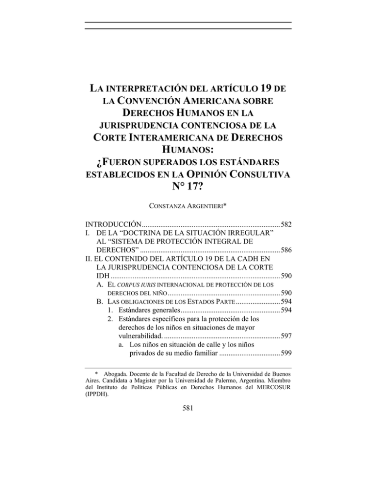 Interpretacion del Articulo 19 de la Convencion Americana sobre