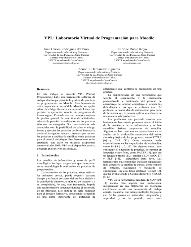 VPL: Laboratorio Virtual de Programación para Moodle