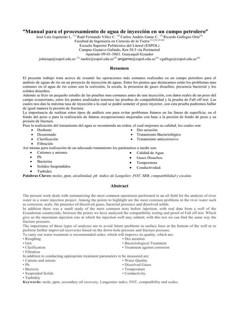 Manual para el procesamiento de agua de inyección en un