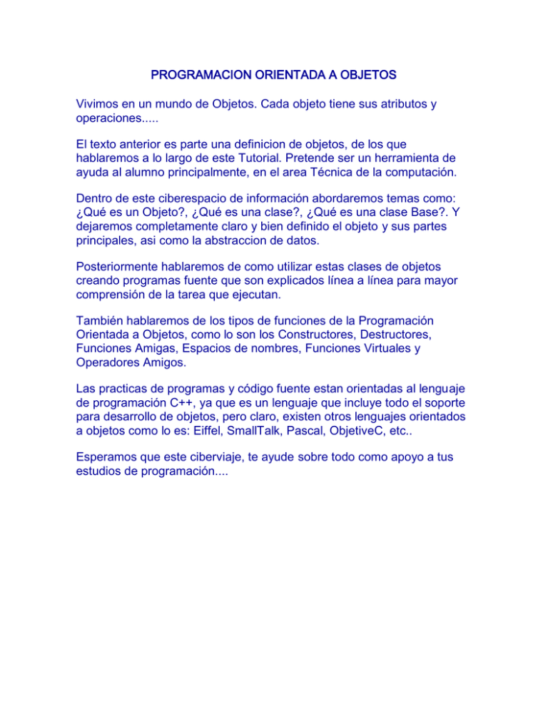 PROGRAMACION ORIENTADA A OBJETOS