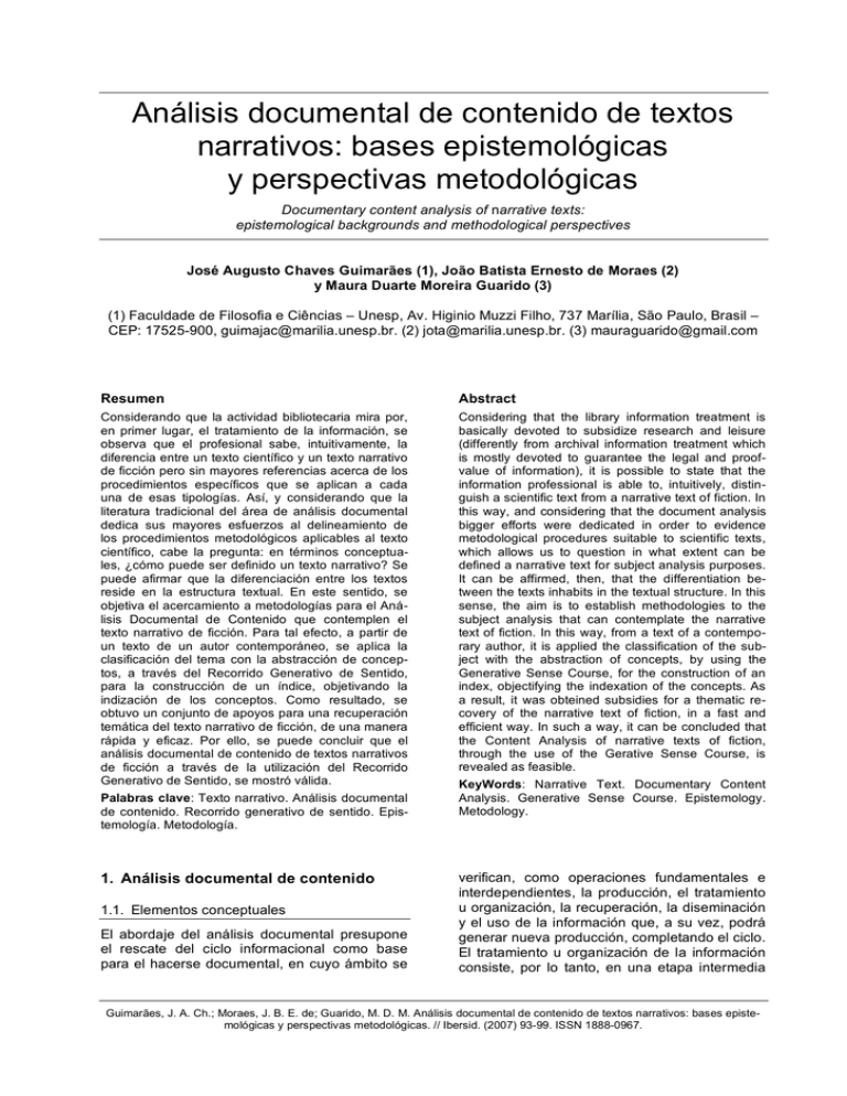 Análisis documental de contenido de textos narrativos