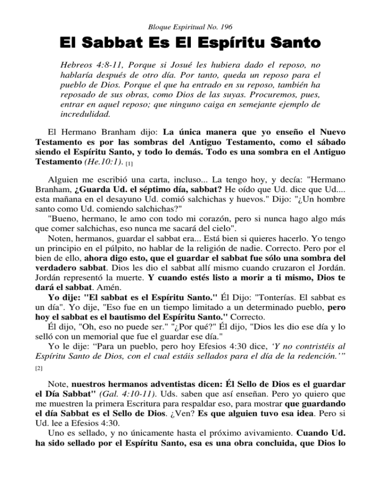 El Sabbat Es El Espíritu Santo El Sabbat Es El