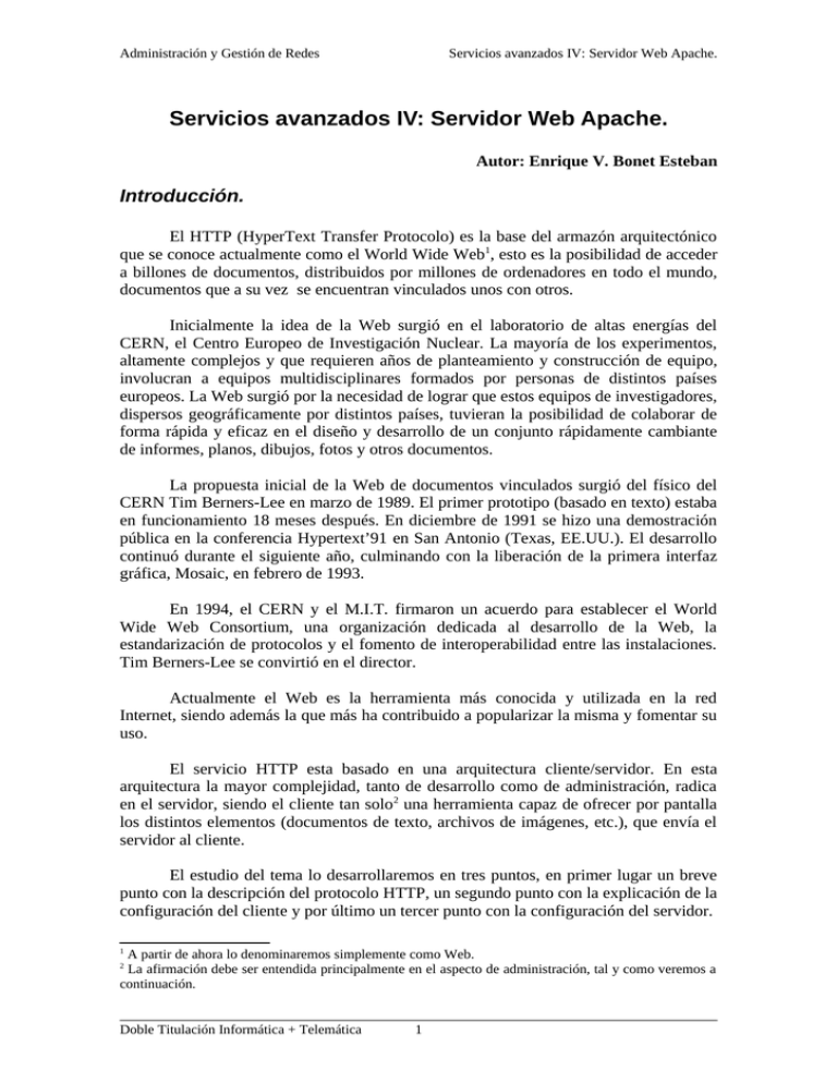 Servicios avanzados IV: Servidor Web Apache.