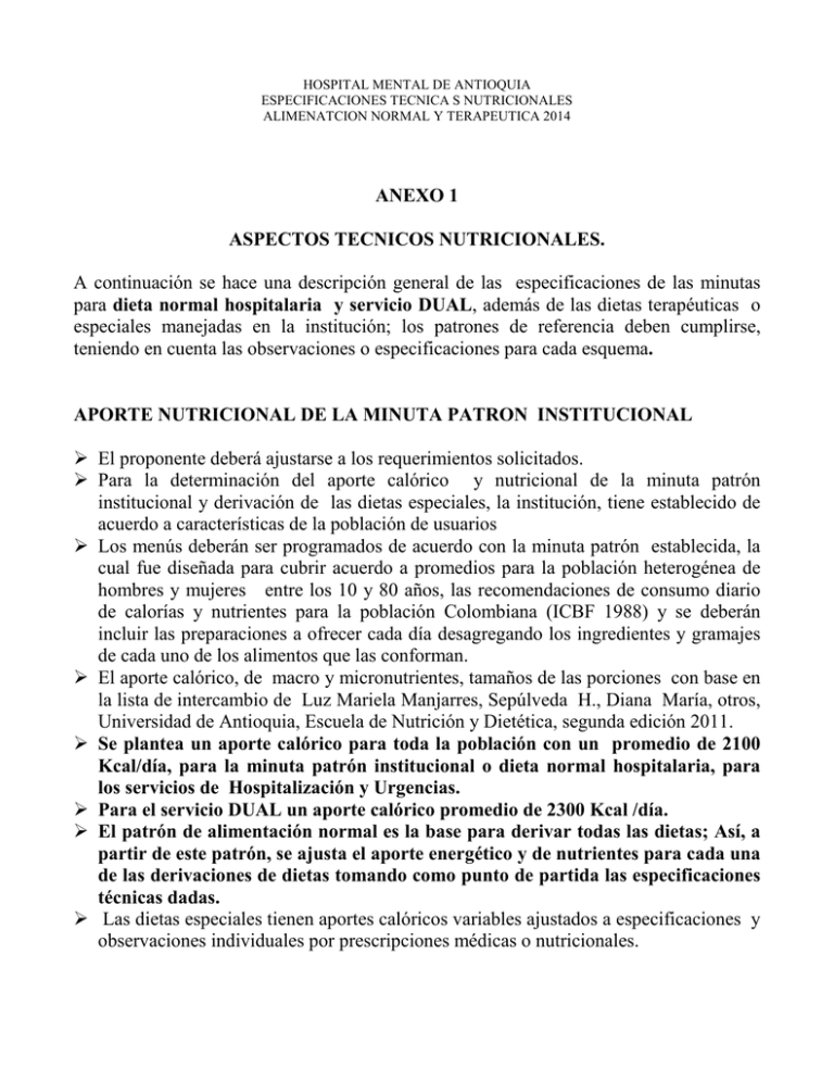 ANEXO 1 ASPECTOS TECNICOS NUTRICIONALES. A