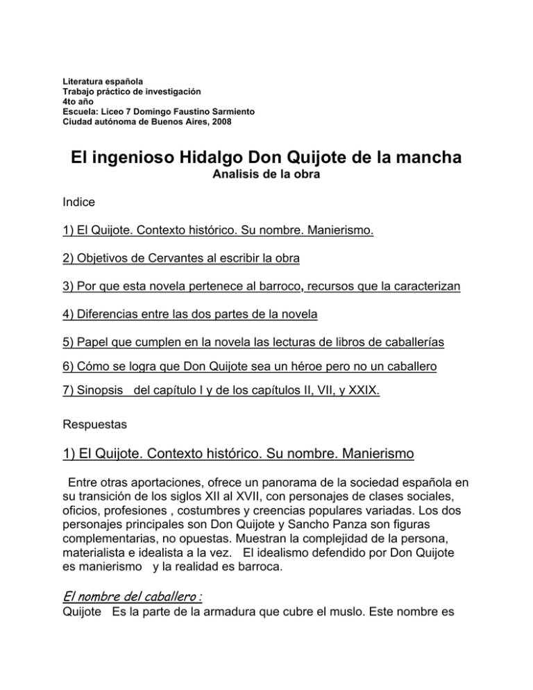 El ingenioso Hidalgo Don Quijote de la mancha