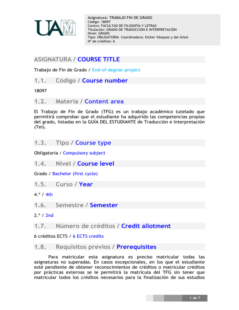 Guía docente - Facultad de Filosofía y Letras