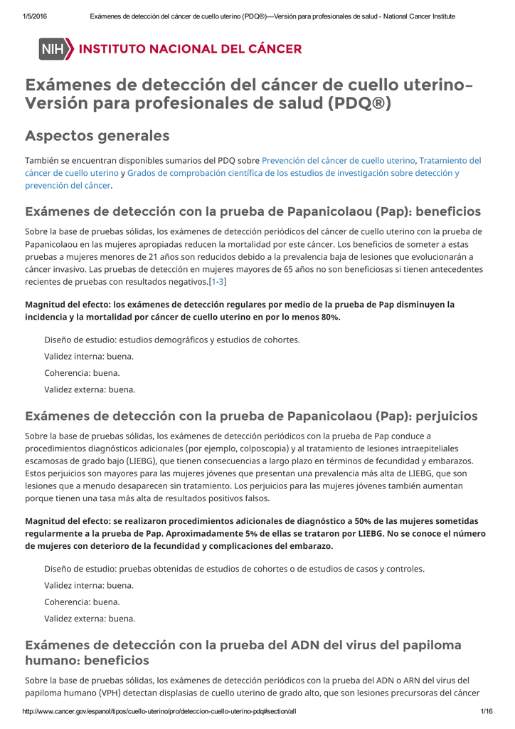 Exámenes de detección del cáncer de cuello uterino– Versión para