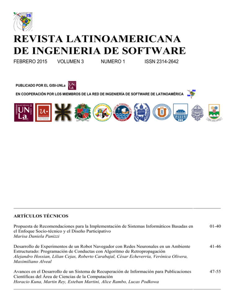 REVISTA LATINOAMERICANA DE INGENIERIA DE SOFTWARE