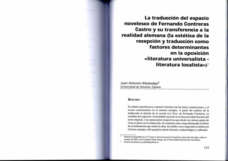 La traducción del espacio novelesco de Fernando Contreras Castro
