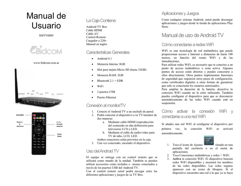 Descargar Manual del Usuario TV BOX