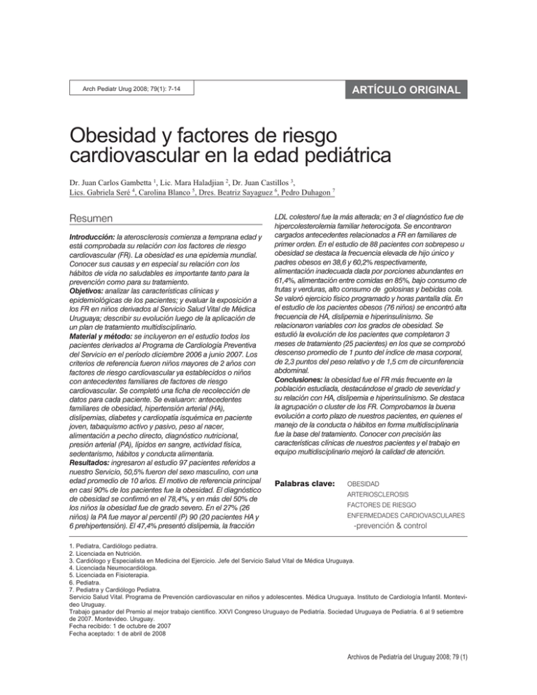 Obesidad y factores de riesgo cardiovascular en la edad pediátrica