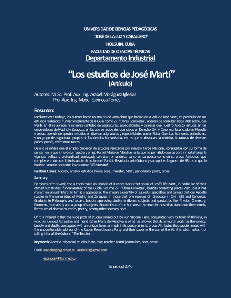 Los estudios de José Martí