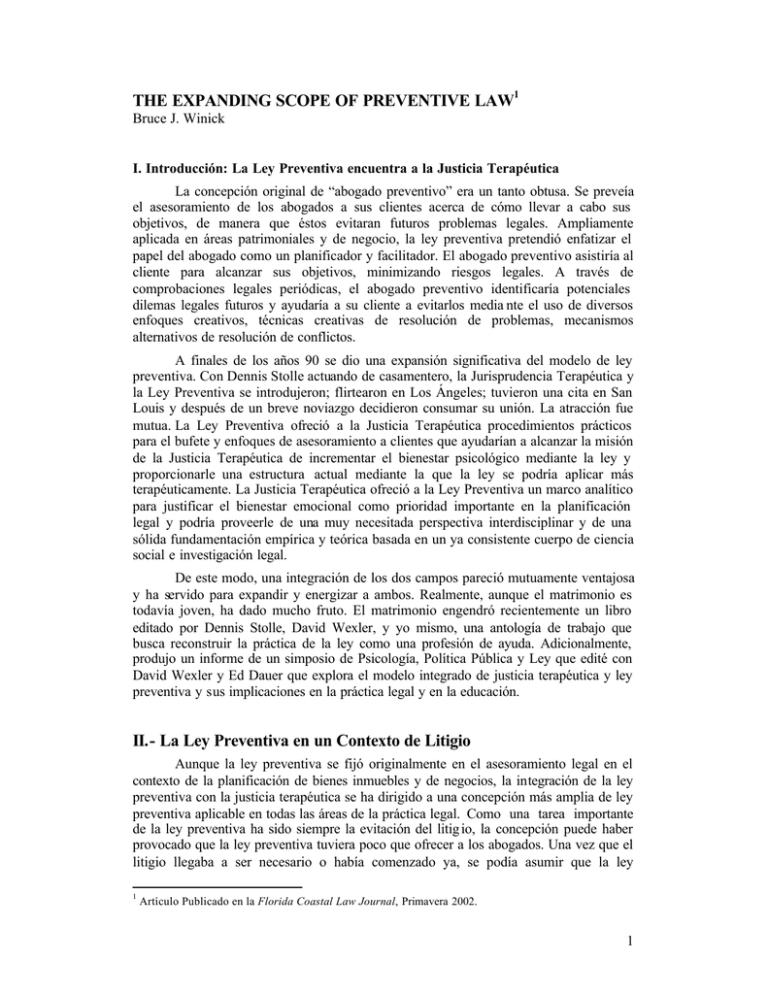 THE EXPANDING SCOPE OF PREVENTIVE LAW II.- La