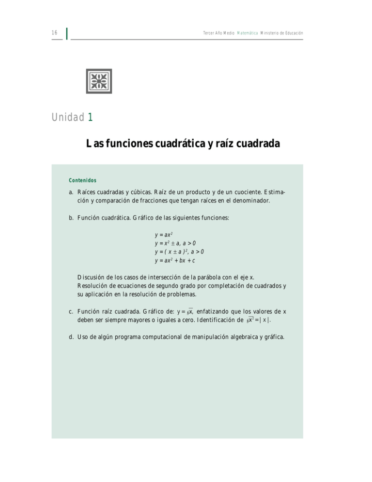 Unidad 1 Las funciones cuadrática y raíz cuadrada