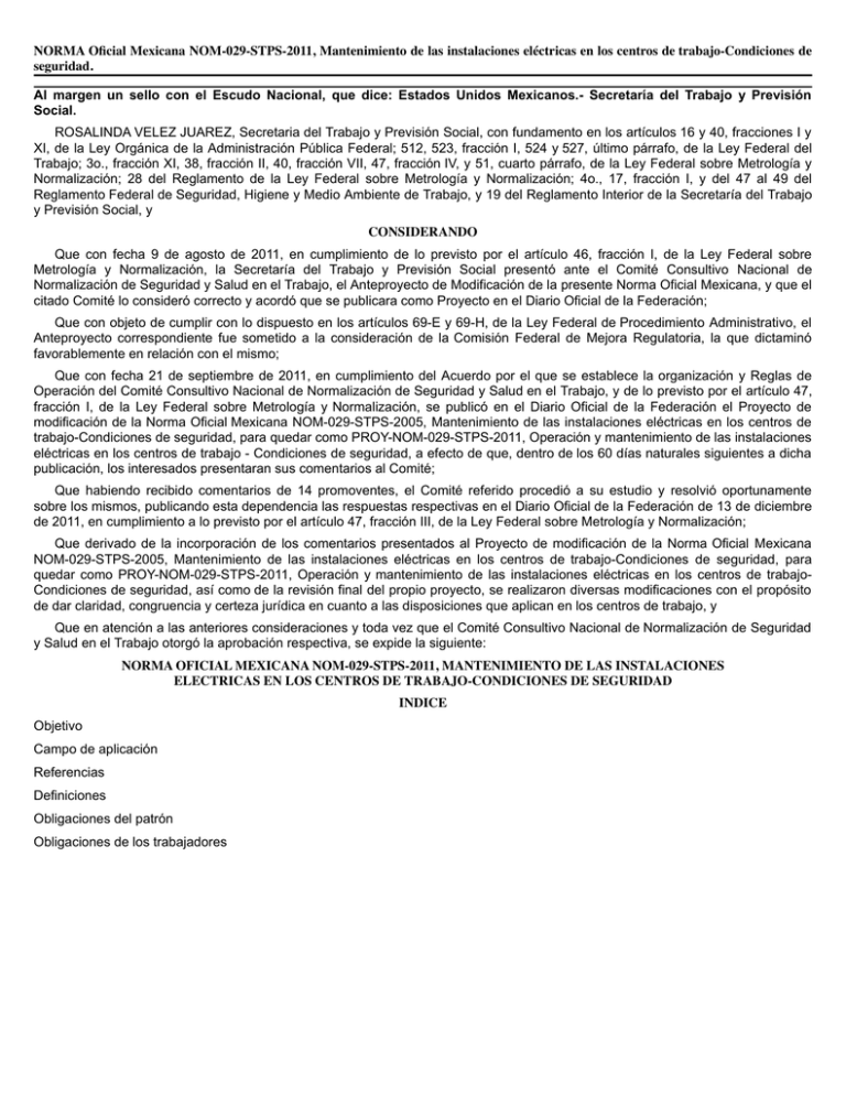 NOM-029-STPS-2011 Mantenimiento de las instalaciones