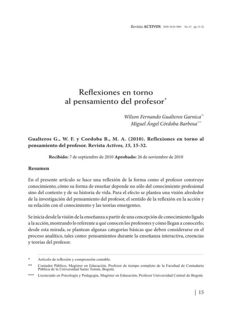 Reflexiones en torno al pensamiento del profesor*